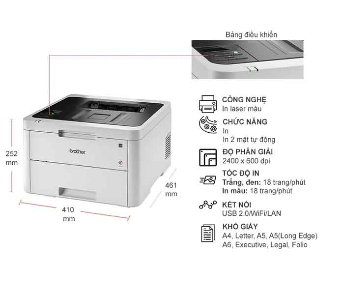 Máy in laser màu Brother HL- L3230CDN (In Duplex - In mạng)